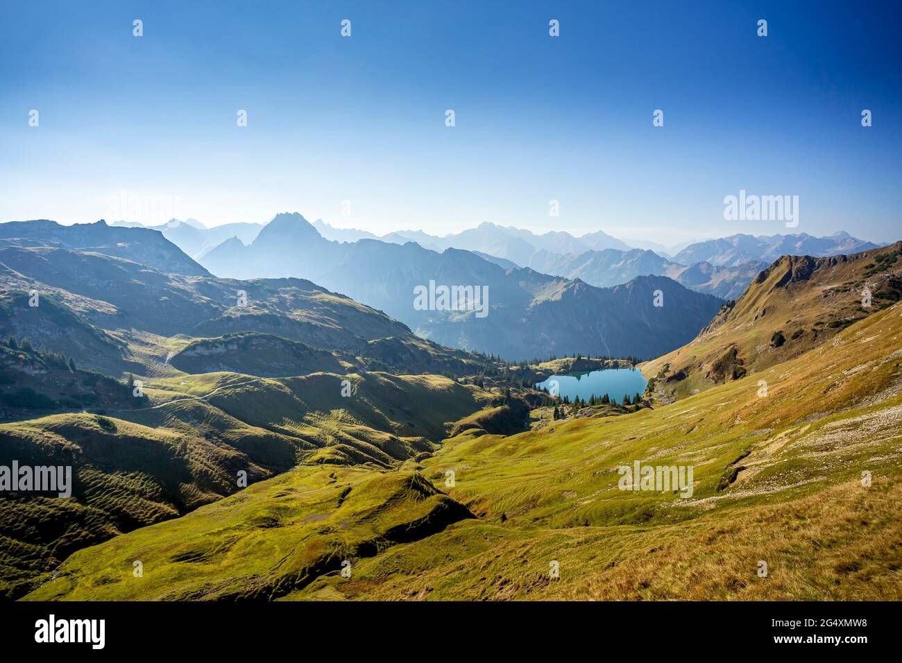 Scenic view of Allgau Alps with Seealpsee lake in background Stock ...