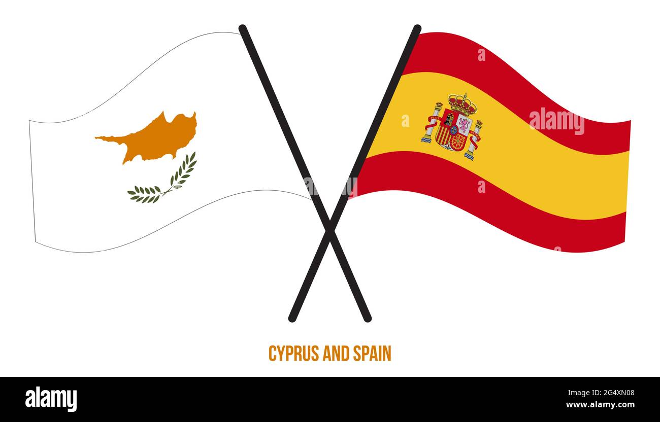 Cyprus and Spain Flags Crossed And Waving Flat Style. Official ...