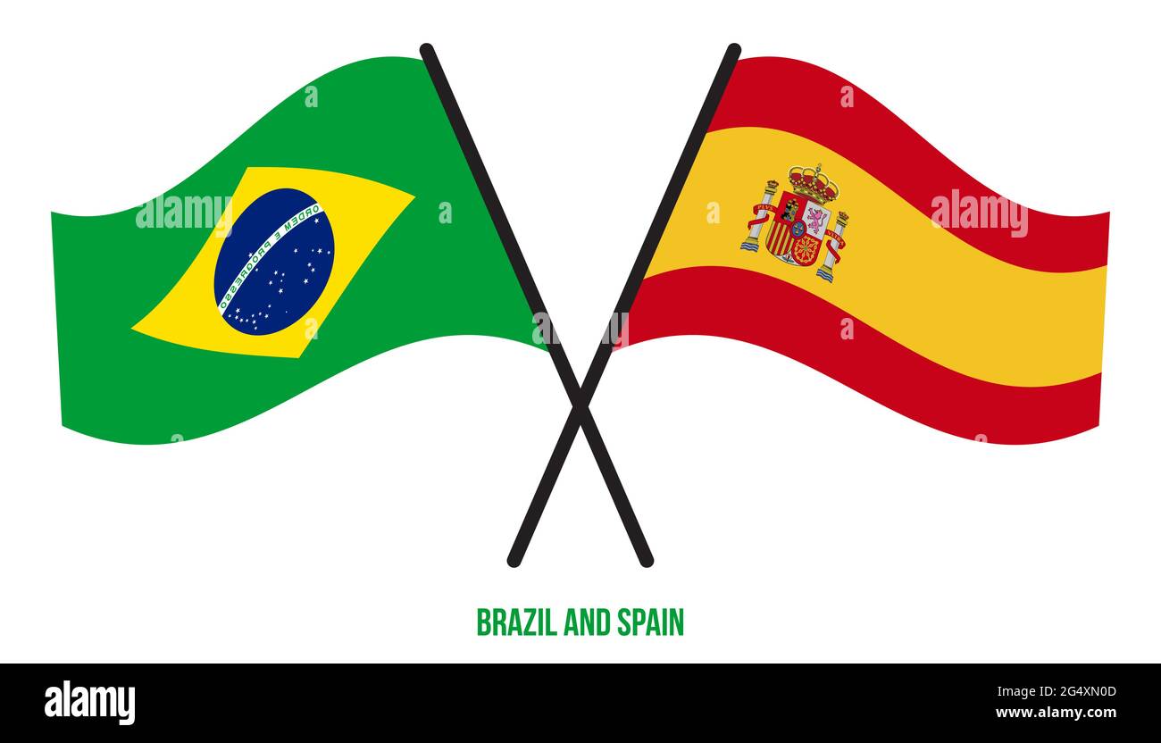 Brazil and Spain Flags Crossed And Waving Flat Style. Official ...