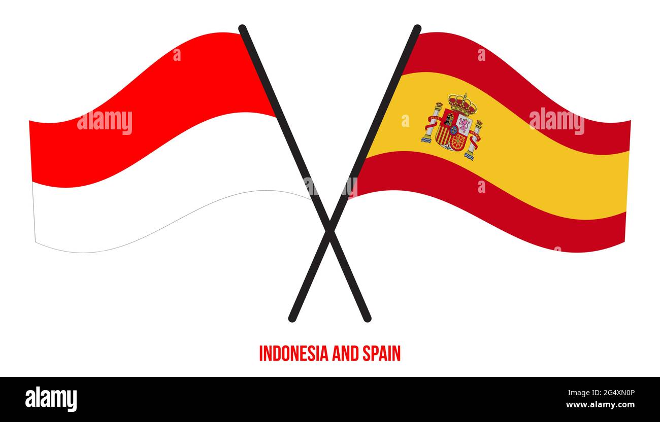 Indonesia and Spain Flags Crossed And Waving Flat Style. Official ...