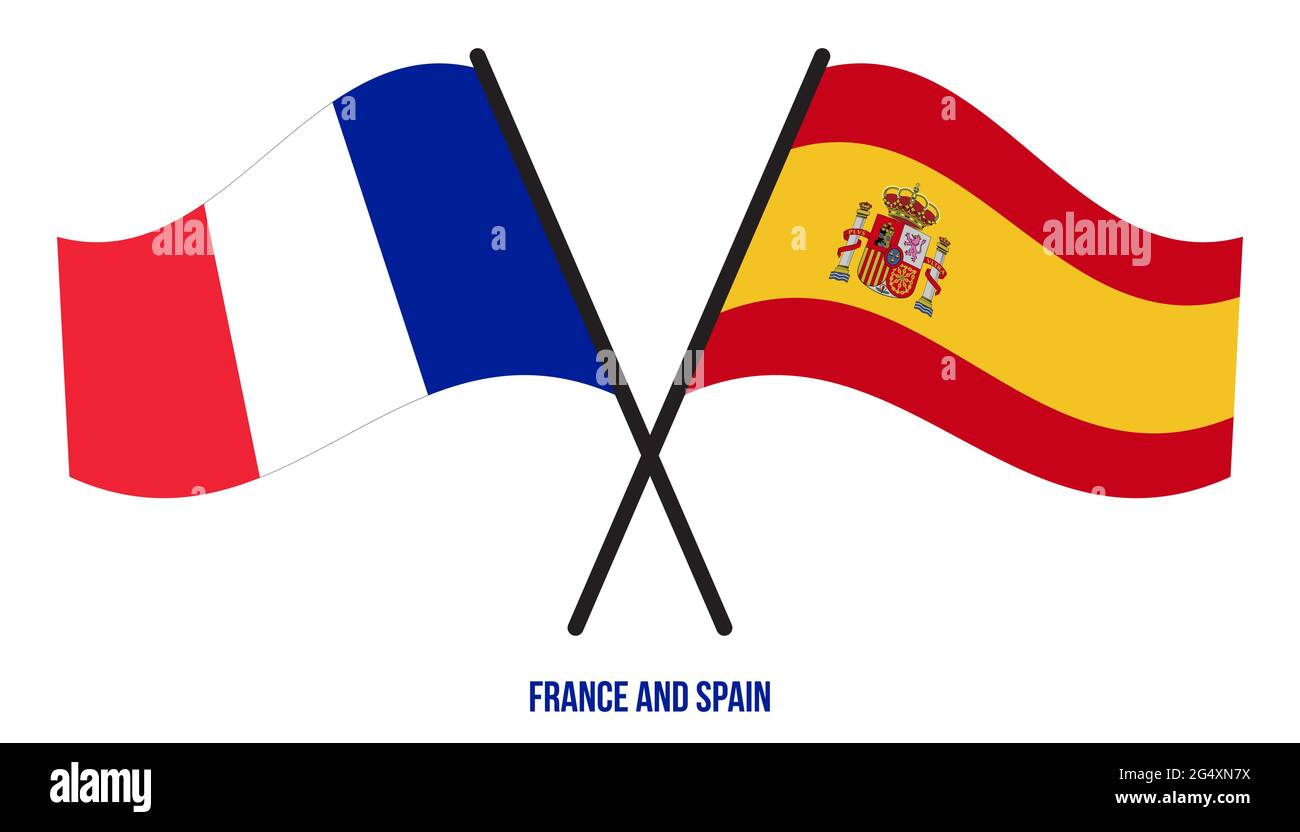 France and Spain Flags Crossed And Waving Flat Style. Official ...