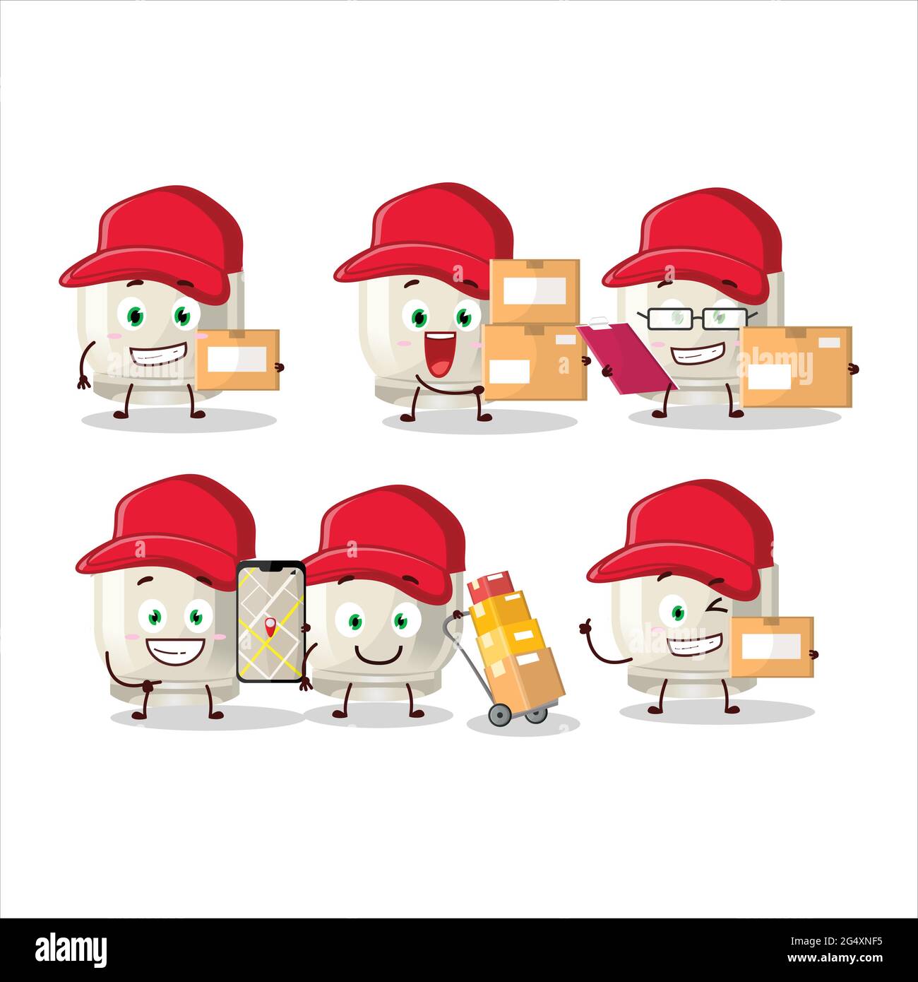 Cartoon character design of glass of sake working as a courier. Vector ...