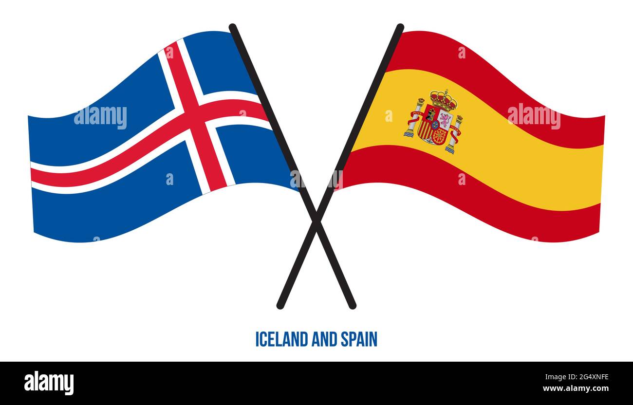 Iceland and Spain Flags Crossed And Waving Flat Style. Official ...