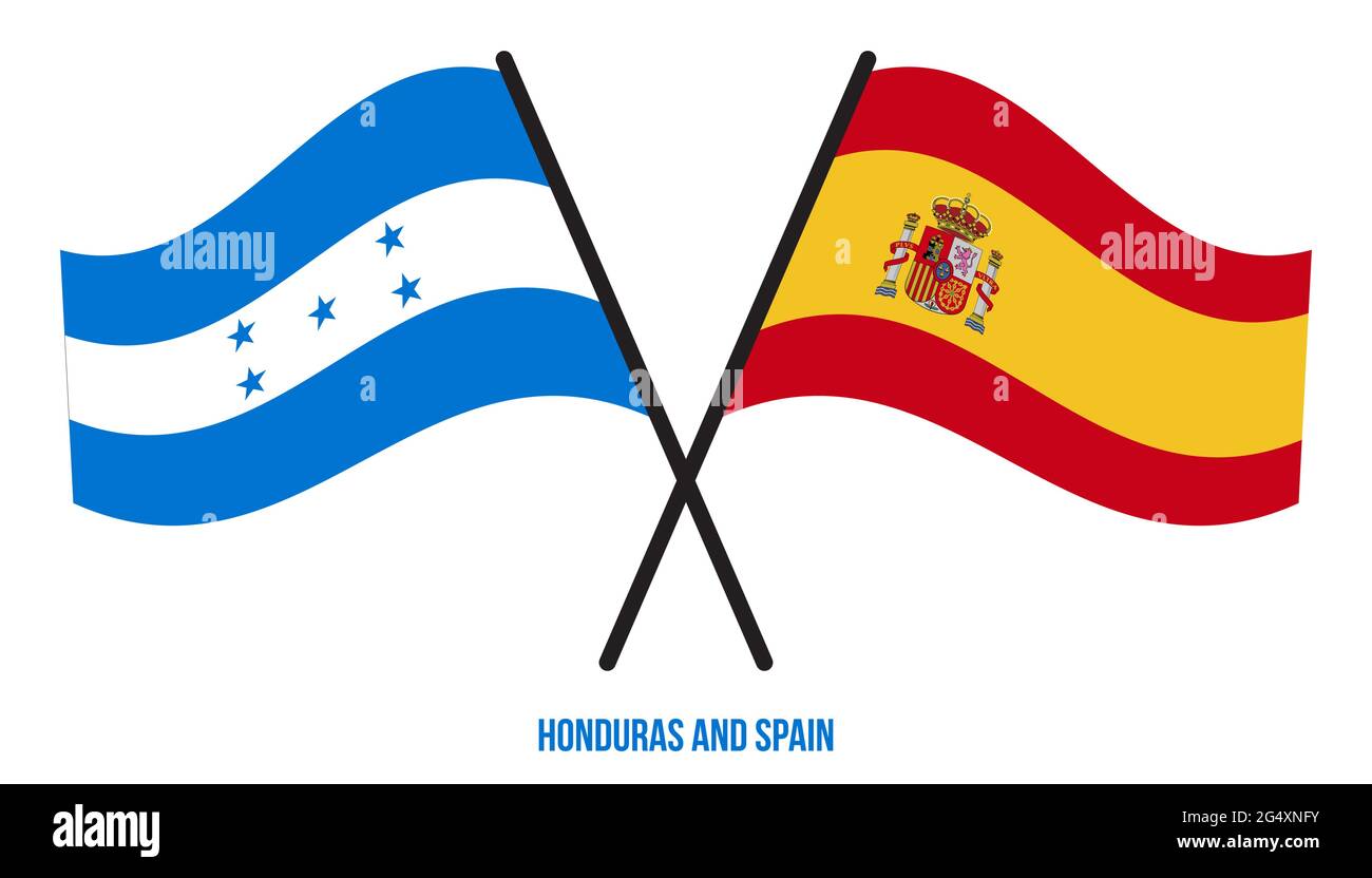 Honduras and Spain Flags Crossed And Waving Flat Style. Official ...