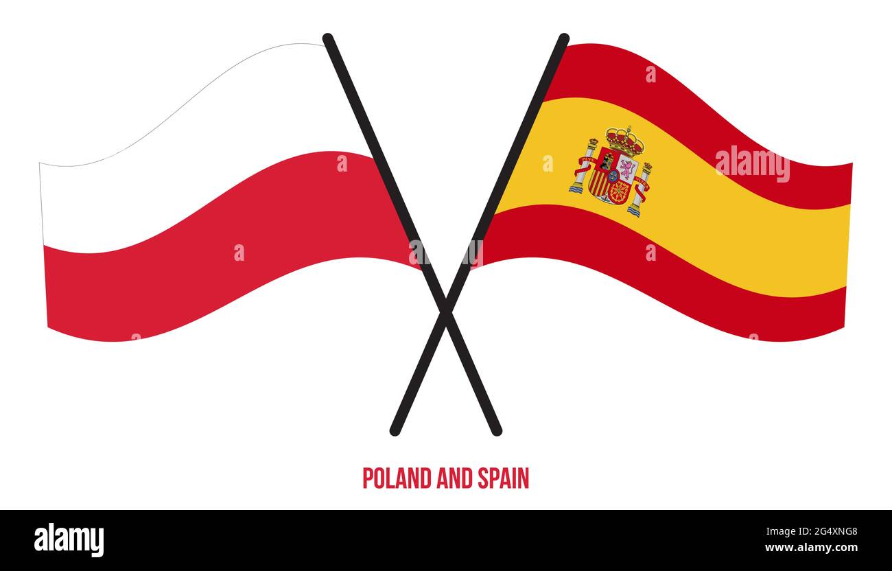 Poland and Spain Flags Crossed And Waving Flat Style. Official ...