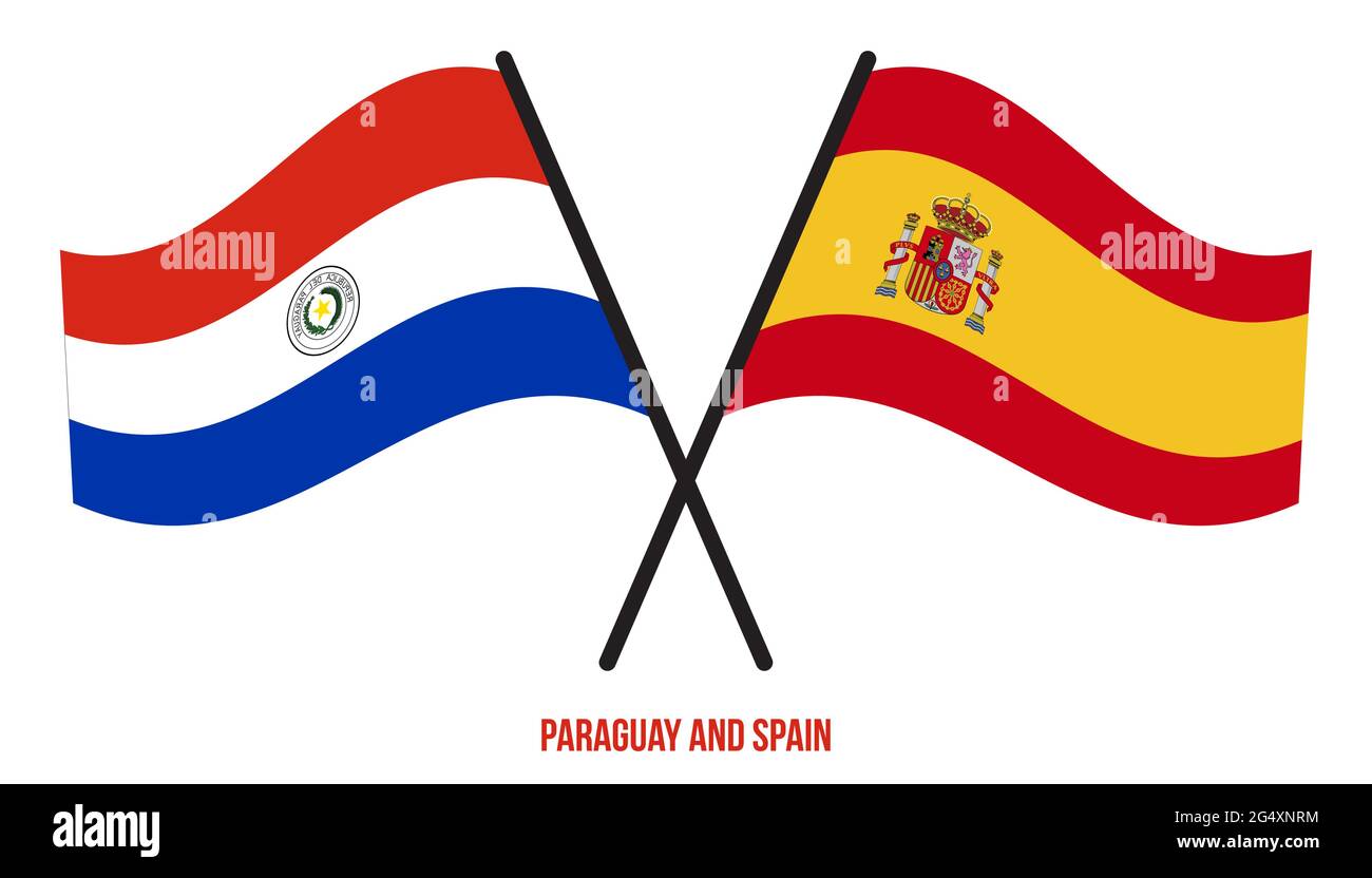Paraguay and Spain Flags Crossed And Waving Flat Style. Official ...