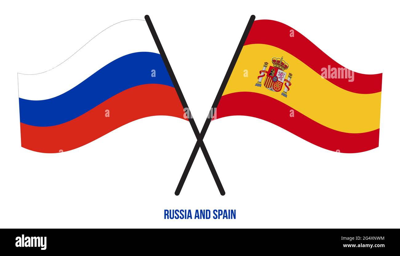 Russia and Spain Flags Crossed And Waving Flat Style. Official ...