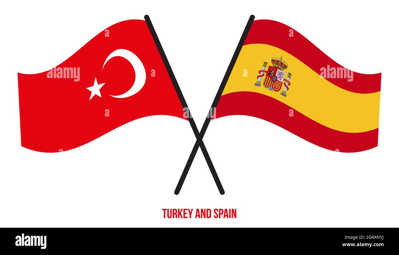 Turkey and Spain Flags Crossed And Waving Flat Style. Official ...