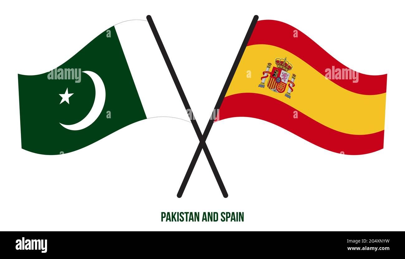 Pakistan and Spain Flags Crossed And Waving Flat Style. Official ...
