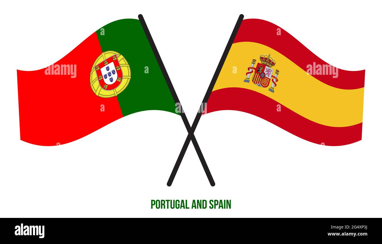 Portugal and Spain Flags Crossed And Waving Flat Style. Official ...