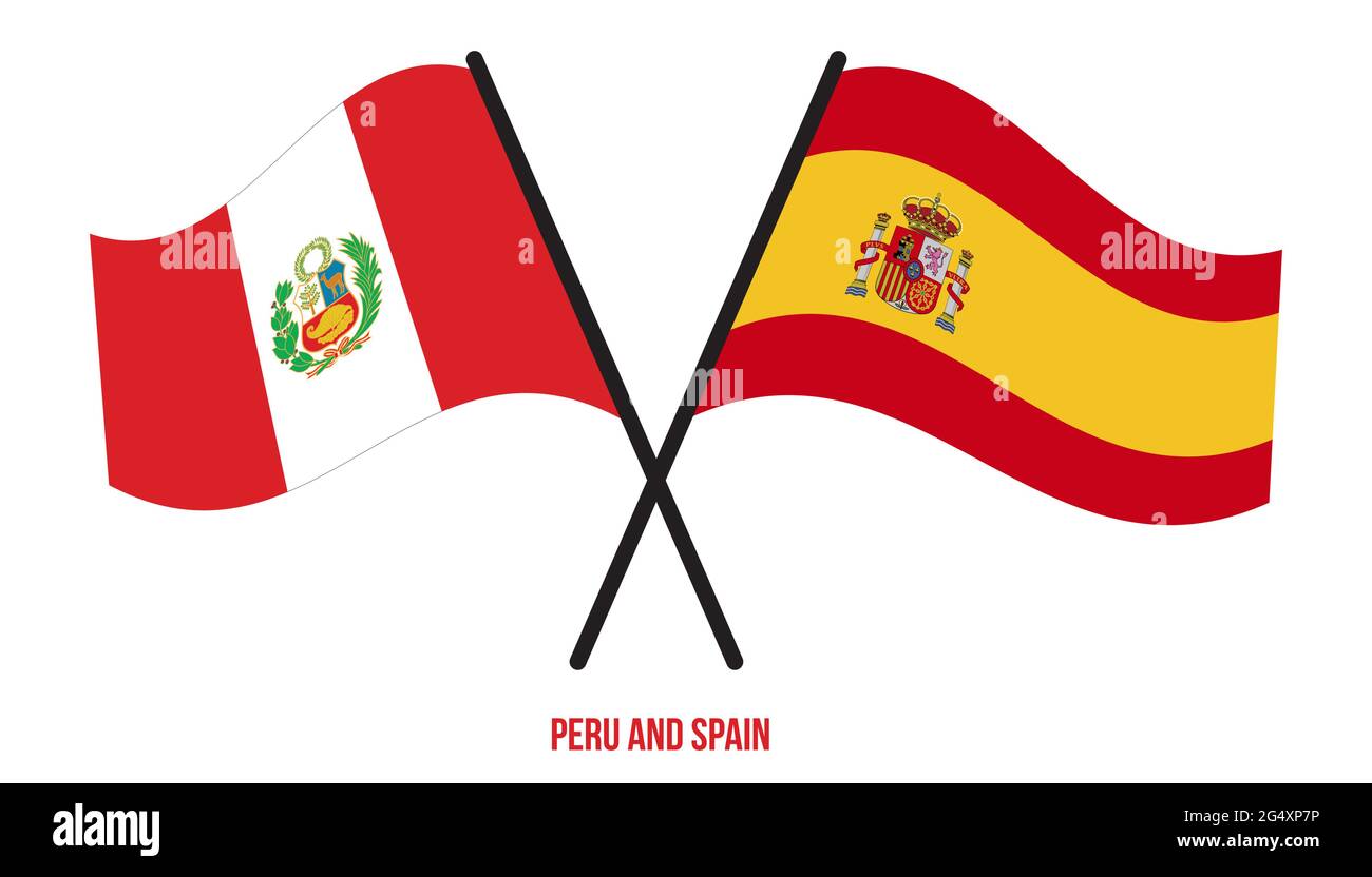 Peru and Spain Flags Crossed And Waving Flat Style. Official Proportion ...