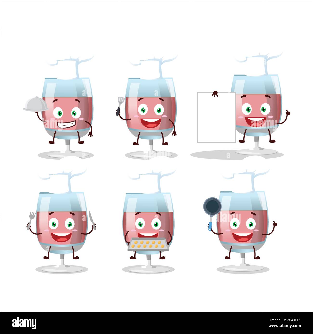 Cartoon character of rose wine with various chef emoticons. Vector ...