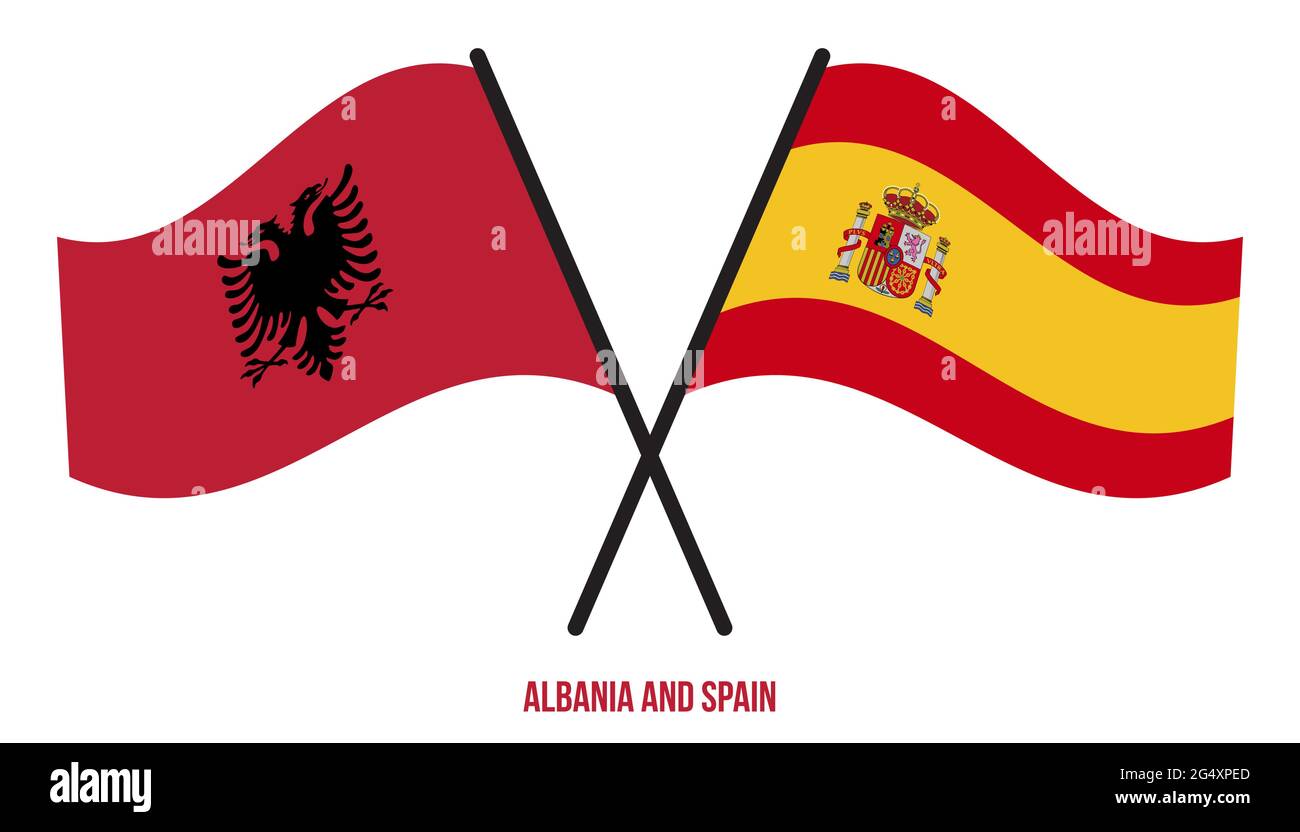 Albania and Spain Flags Crossed And Waving Flat Style. Official ...