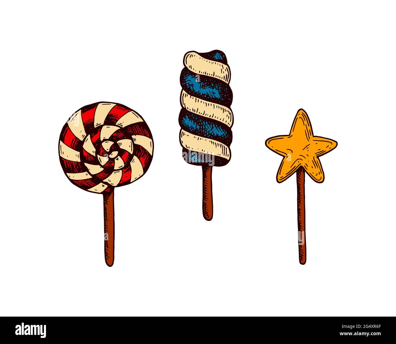 Set of hand drawn colorful lollipops isolated on white. Vector ...