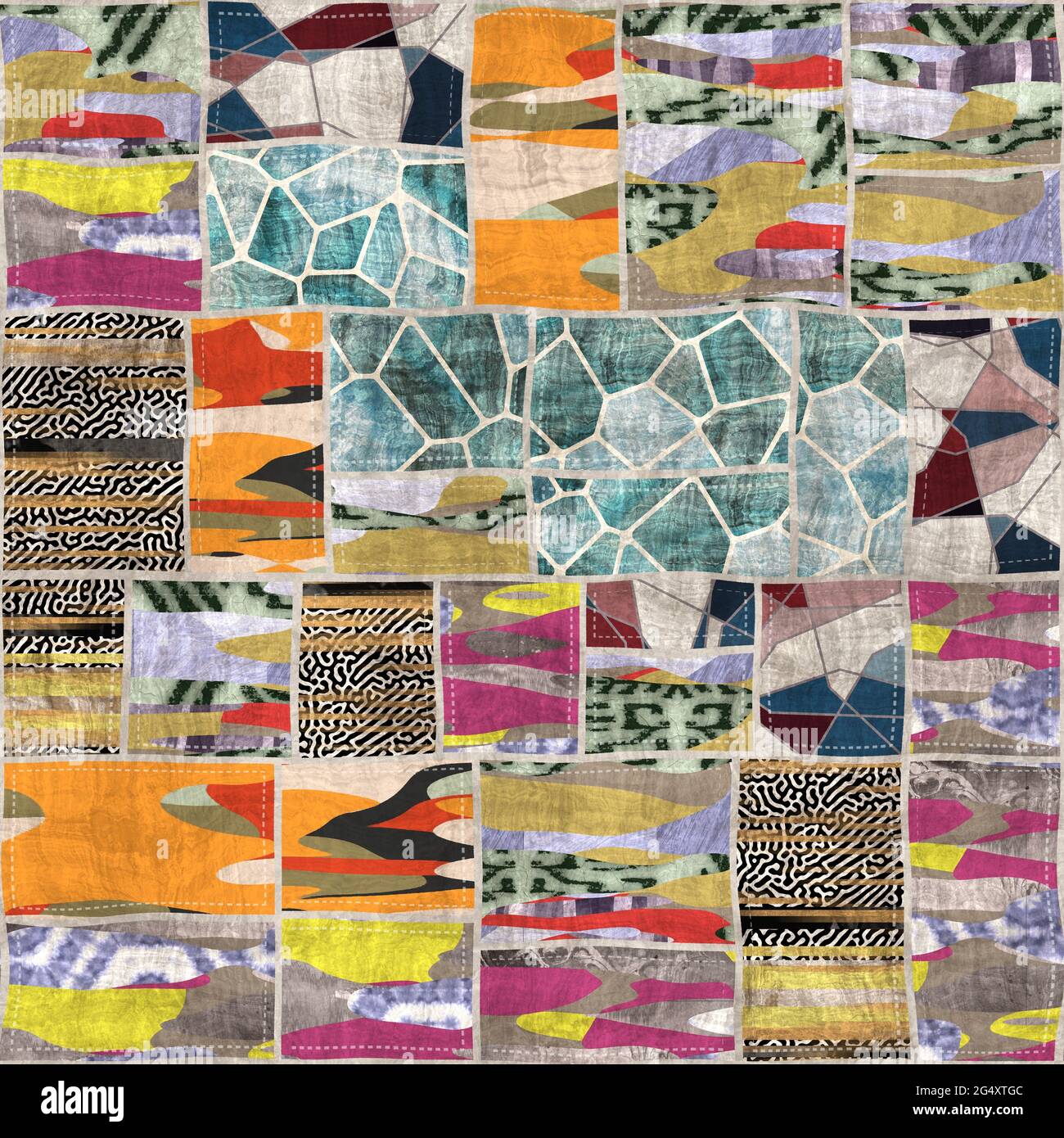 Seamless patchwork collage mix quilt pattern print Stock Photo - Alamy