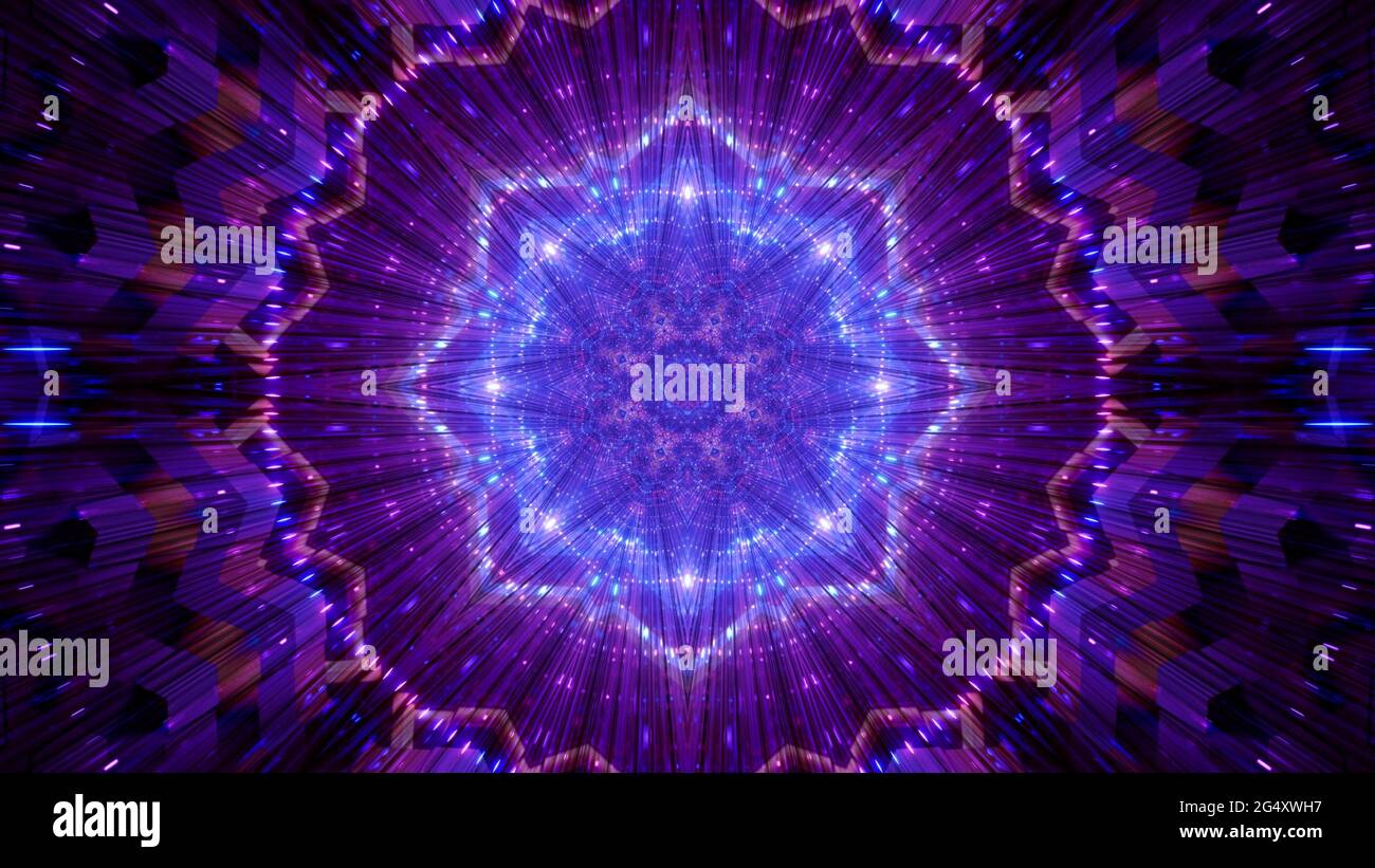 Vibrant kaleidoscopic illustration in bright purple and blue colors ...