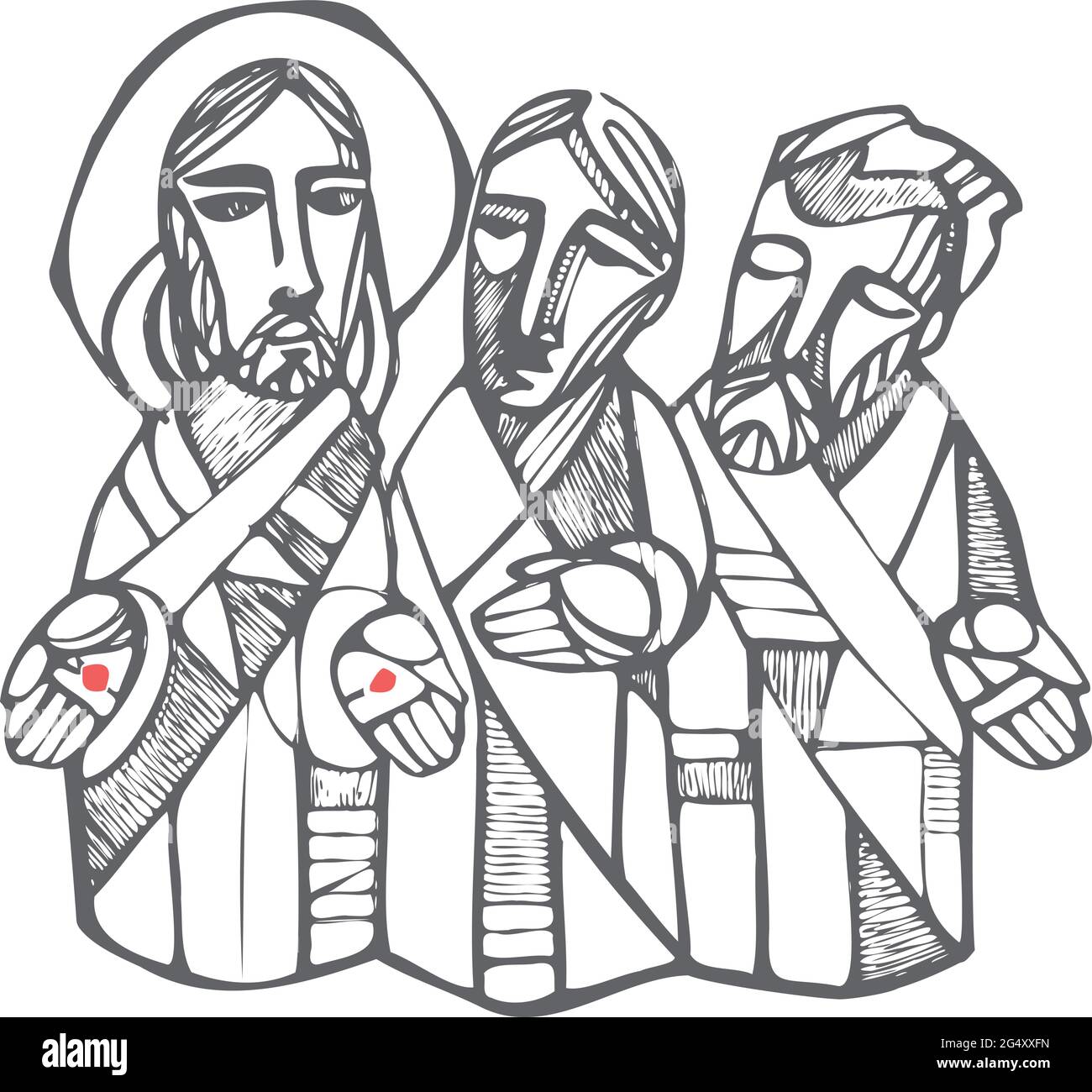 Hand drawn vector illustration or drawing of Jesus Christ and disciples ...