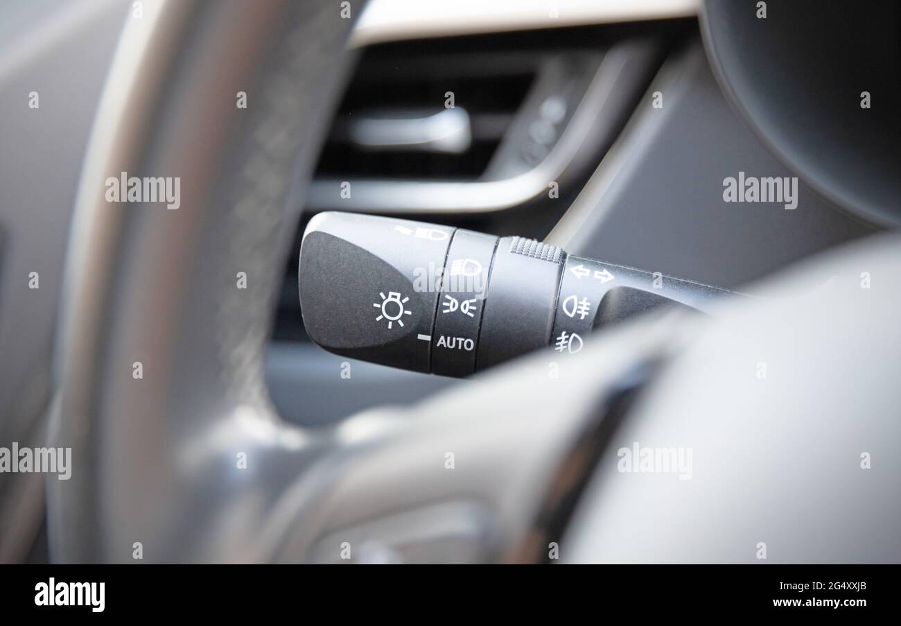 Switch off lights in a car - Close-up Car integrated turning indicator ...