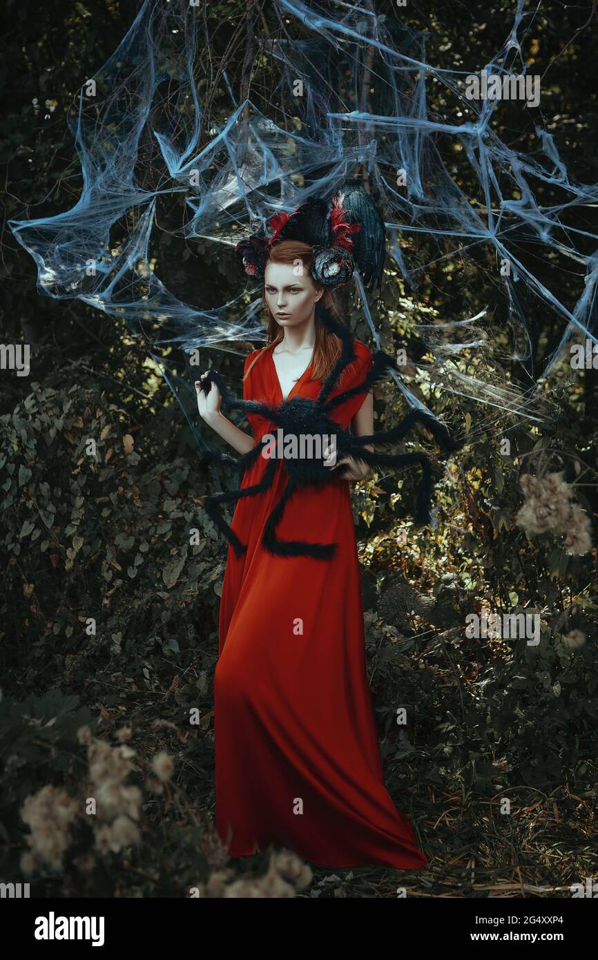 The young model is posing as a fairy in a spiderweb Stock Photo - Alamy