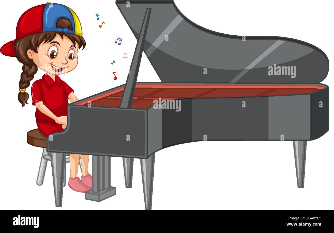 A girl cartoon character playing piano illustration Stock Vector Image ...