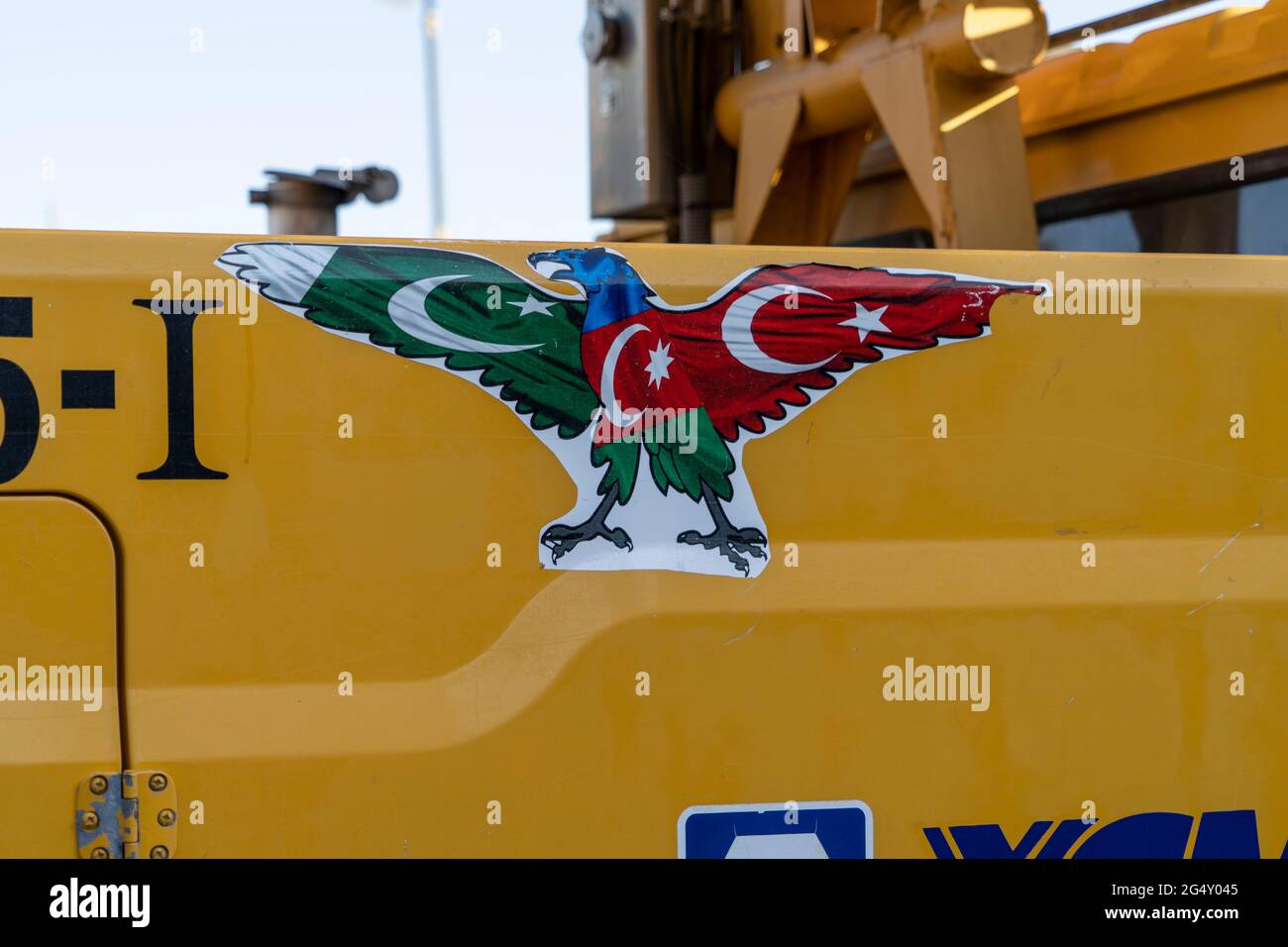 A sticker celebrating the friendship between Azerbaijan, Turkey and ...