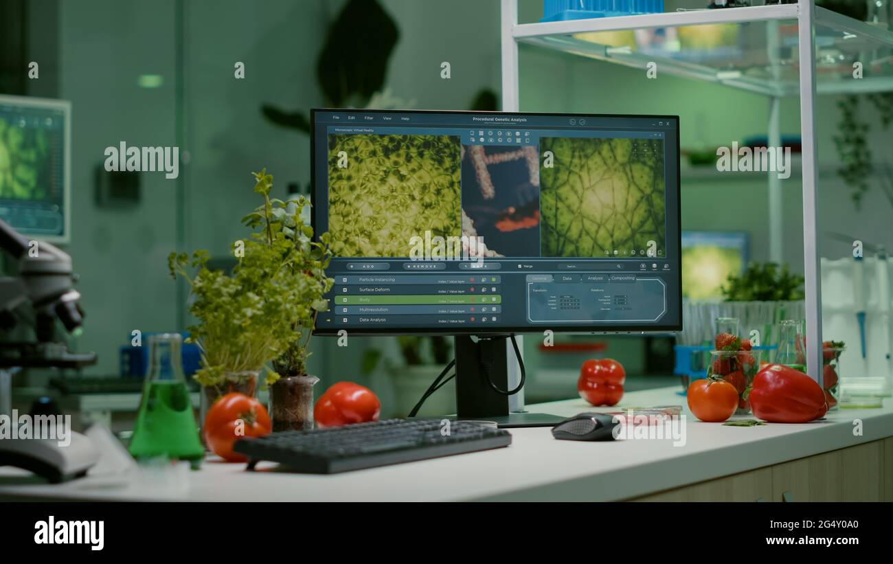 Empty biochemistry laboratory with nobody in it prepared for biological ...