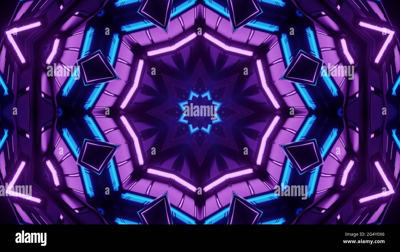 Vibrant cool kaleidoscopic illustration in bright purple, blac, and ...