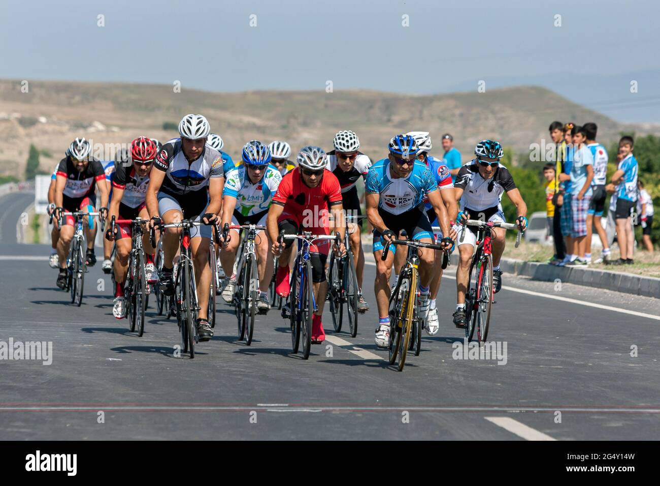 Cyclists ride highway during bicycle hi-res stock photography and ...
