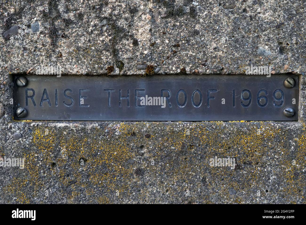A grandstand construction completion commemorative plaque at Silke ...
