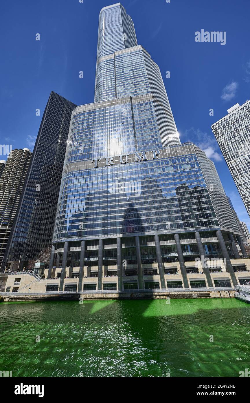 United States, Illinois, Chicago: On the left, the Langham Hotel or ...