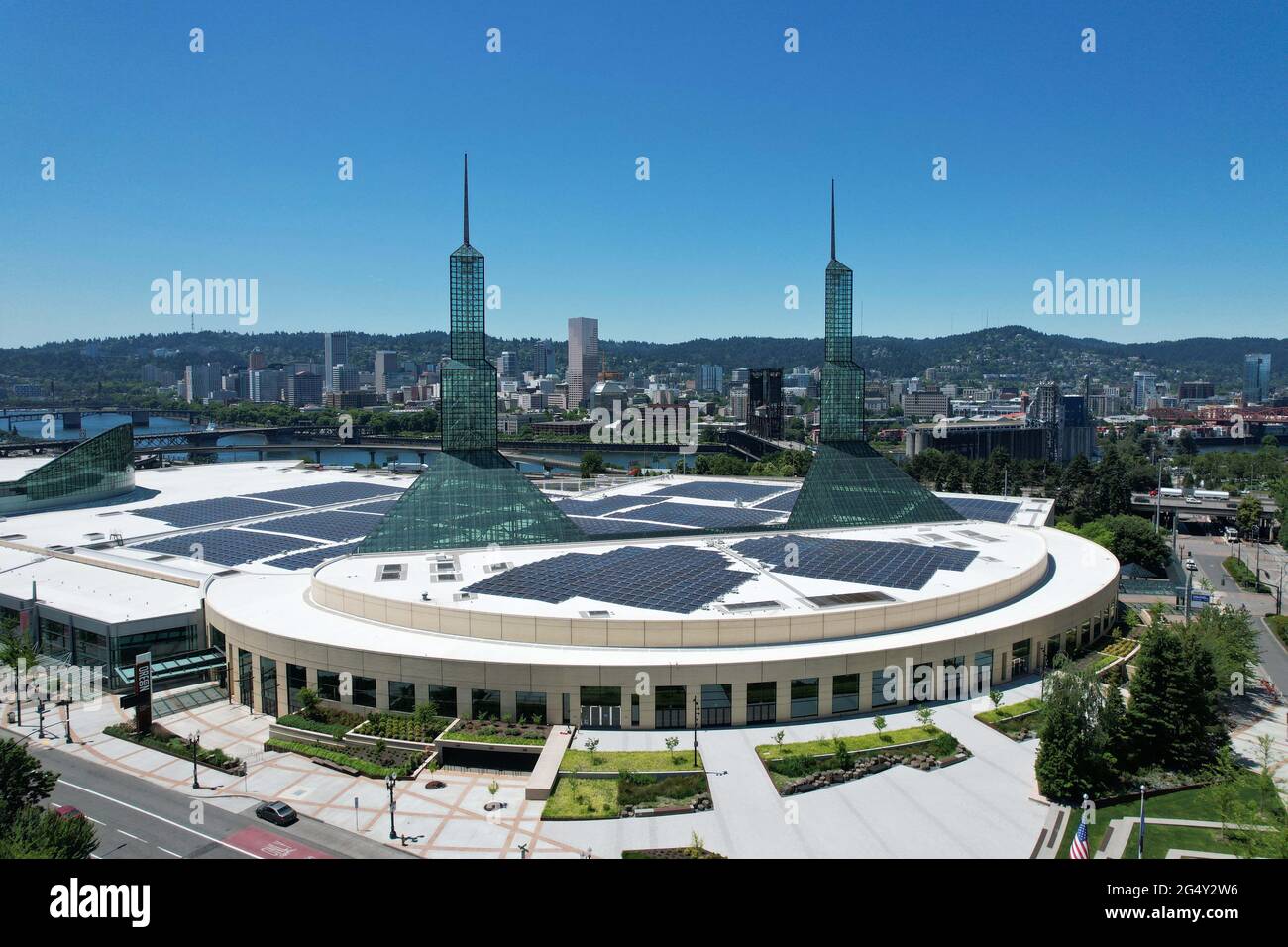 An aerial view of the Oregon Convention Center, Wednesday, June 23 ...