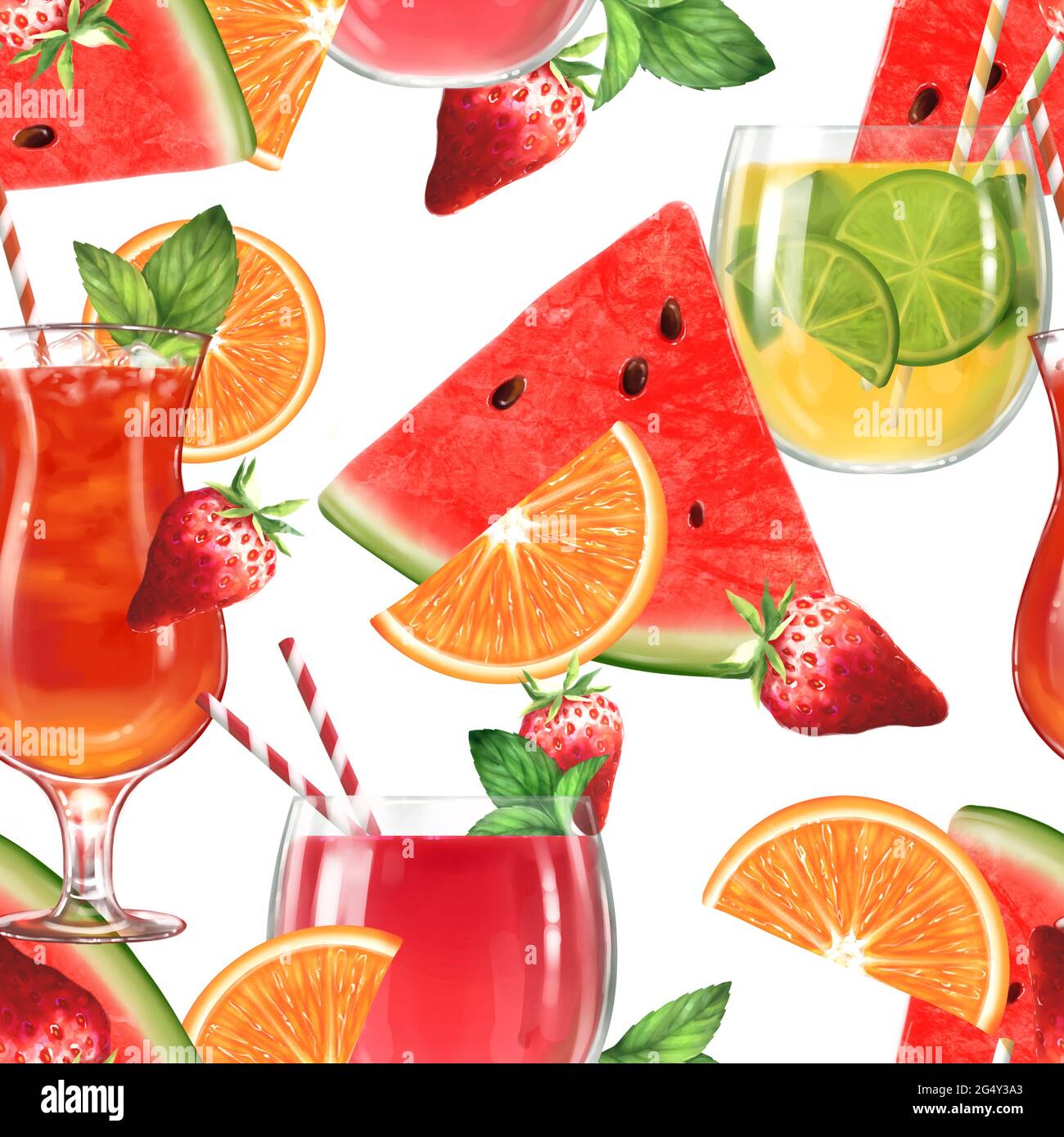 Vibrant summer background. Seamless pattern with cocktails and fruits ...