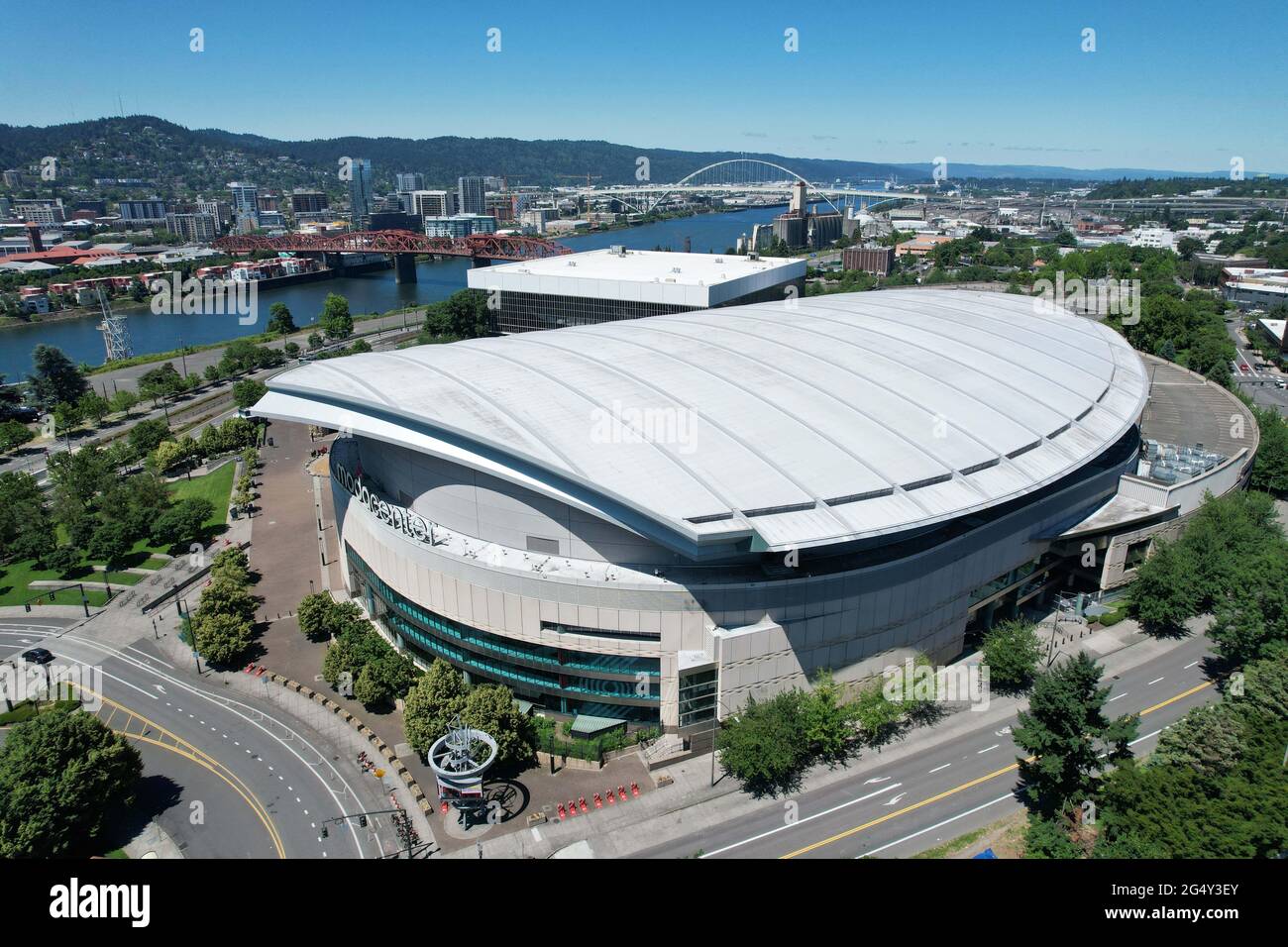 An aerial view of the Moda Center, Wednesday, June 23, 2021, in ...