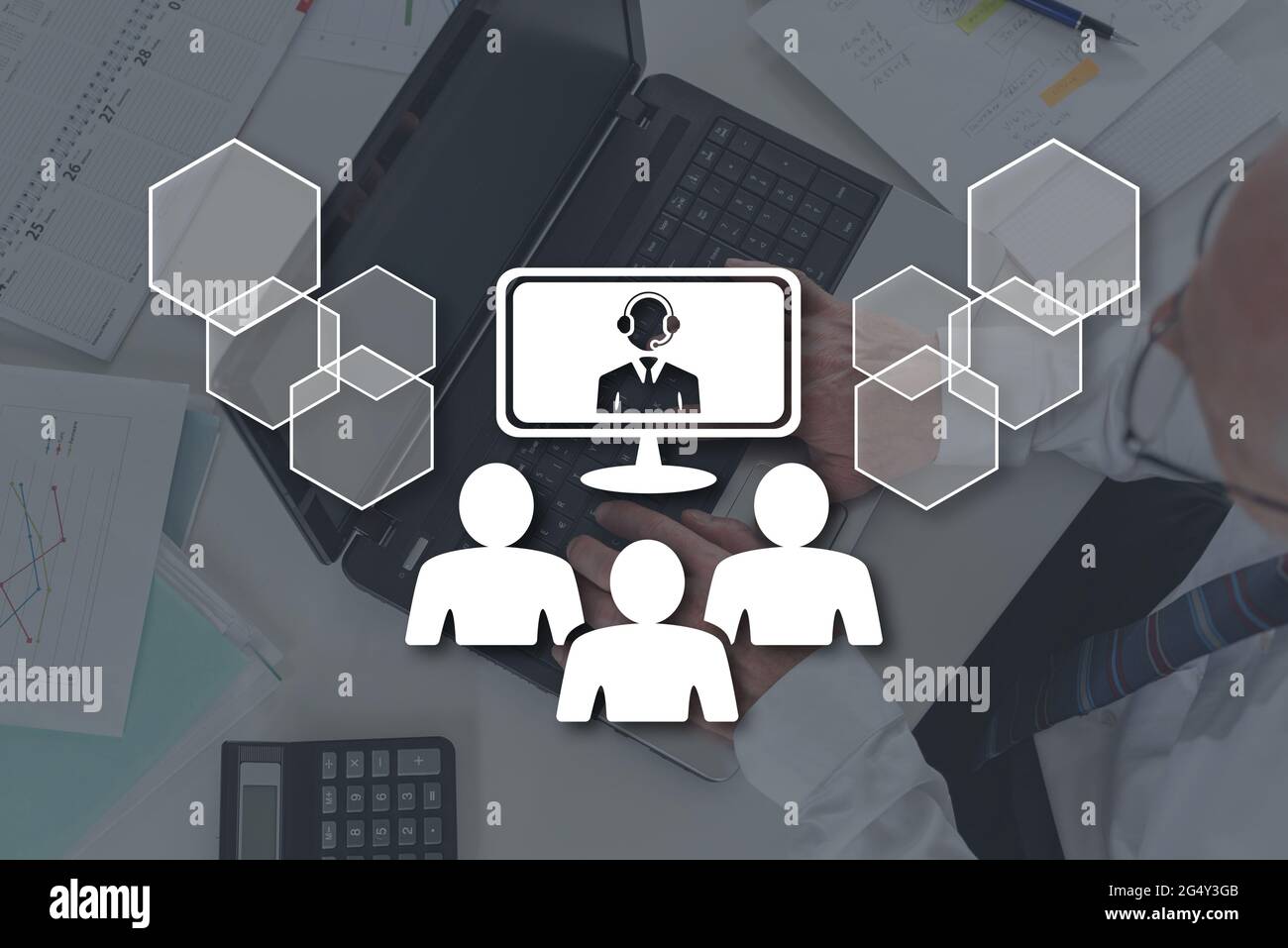Video conference concept illustrated by a picture on background Stock ...