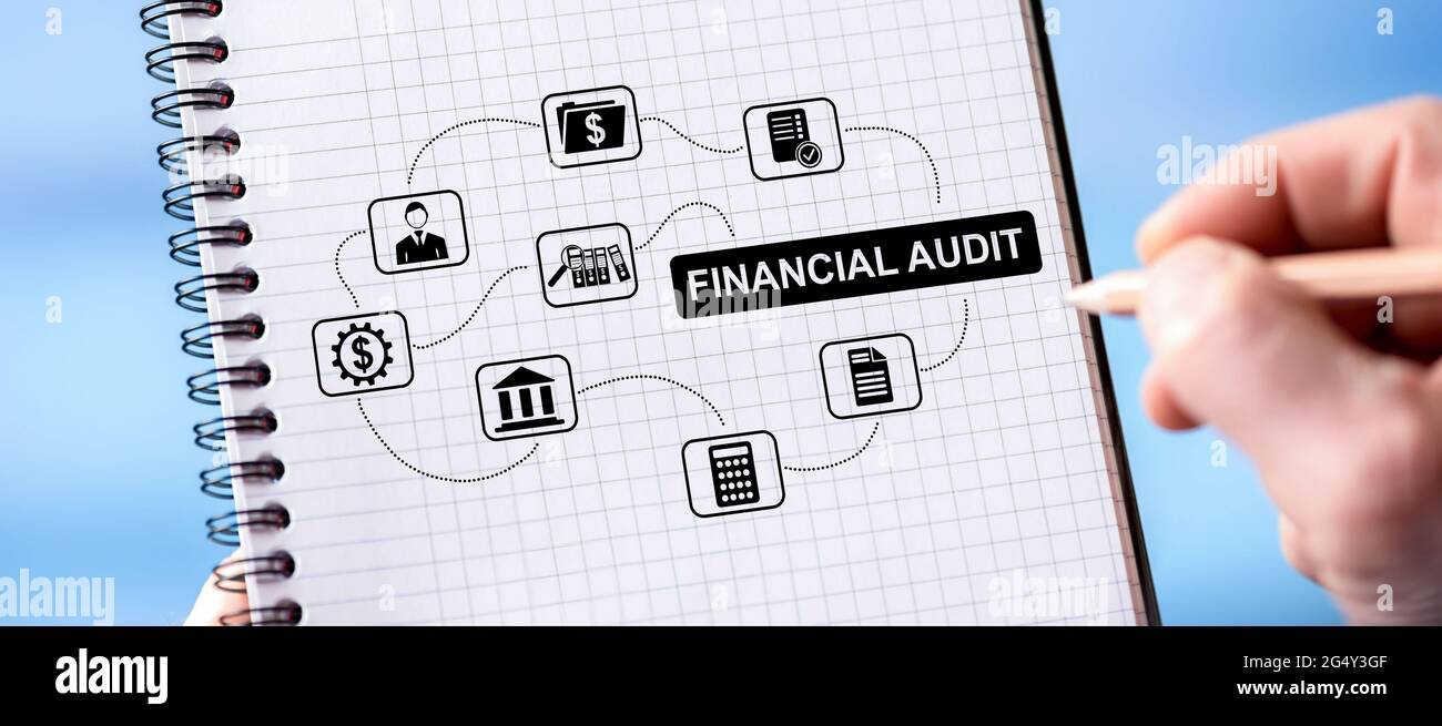 Hand drawing financial audit concept on a notepad Stock Photo - Alamy