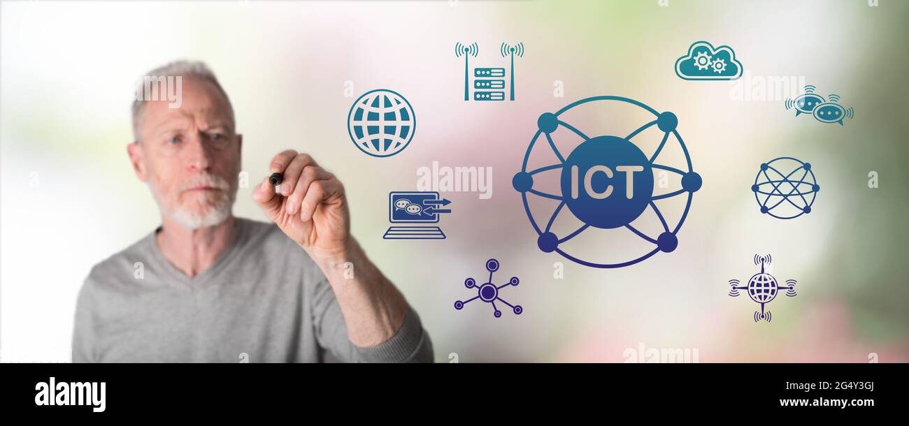 Ict concept drawn by a man Stock Photo - Alamy