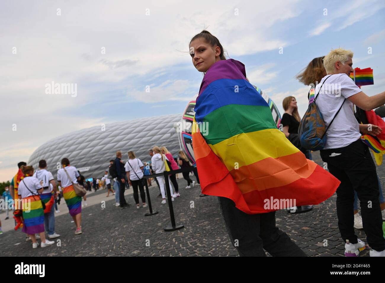 Feature, fans on the way to the stadium with LGBTQ */LGBT flags ...