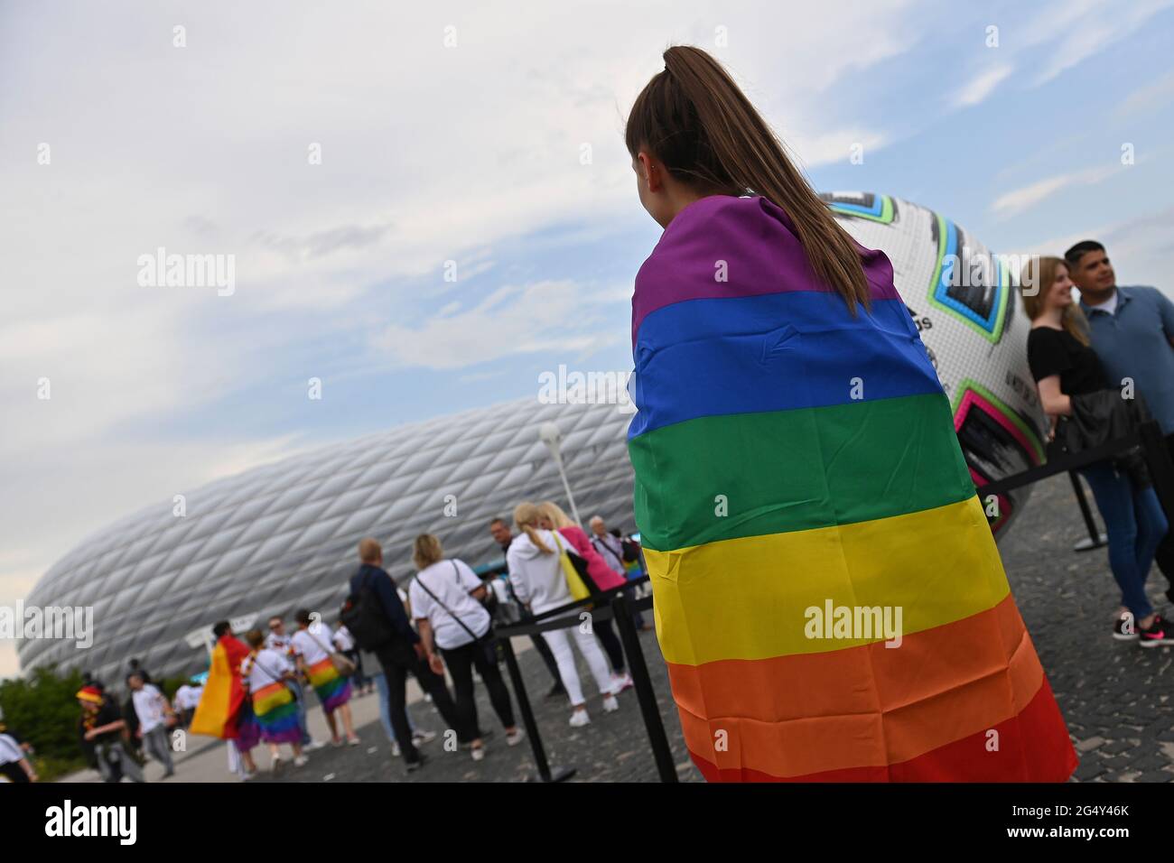 Feature, fans on the way to the stadium with LGBTQ */LGBT flags ...