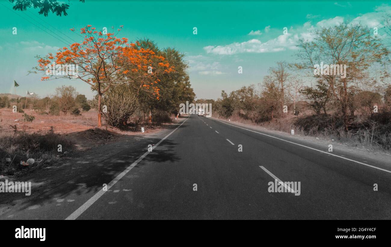 a beautiful long road trip with beautiful tress Stock Photo - Alamy