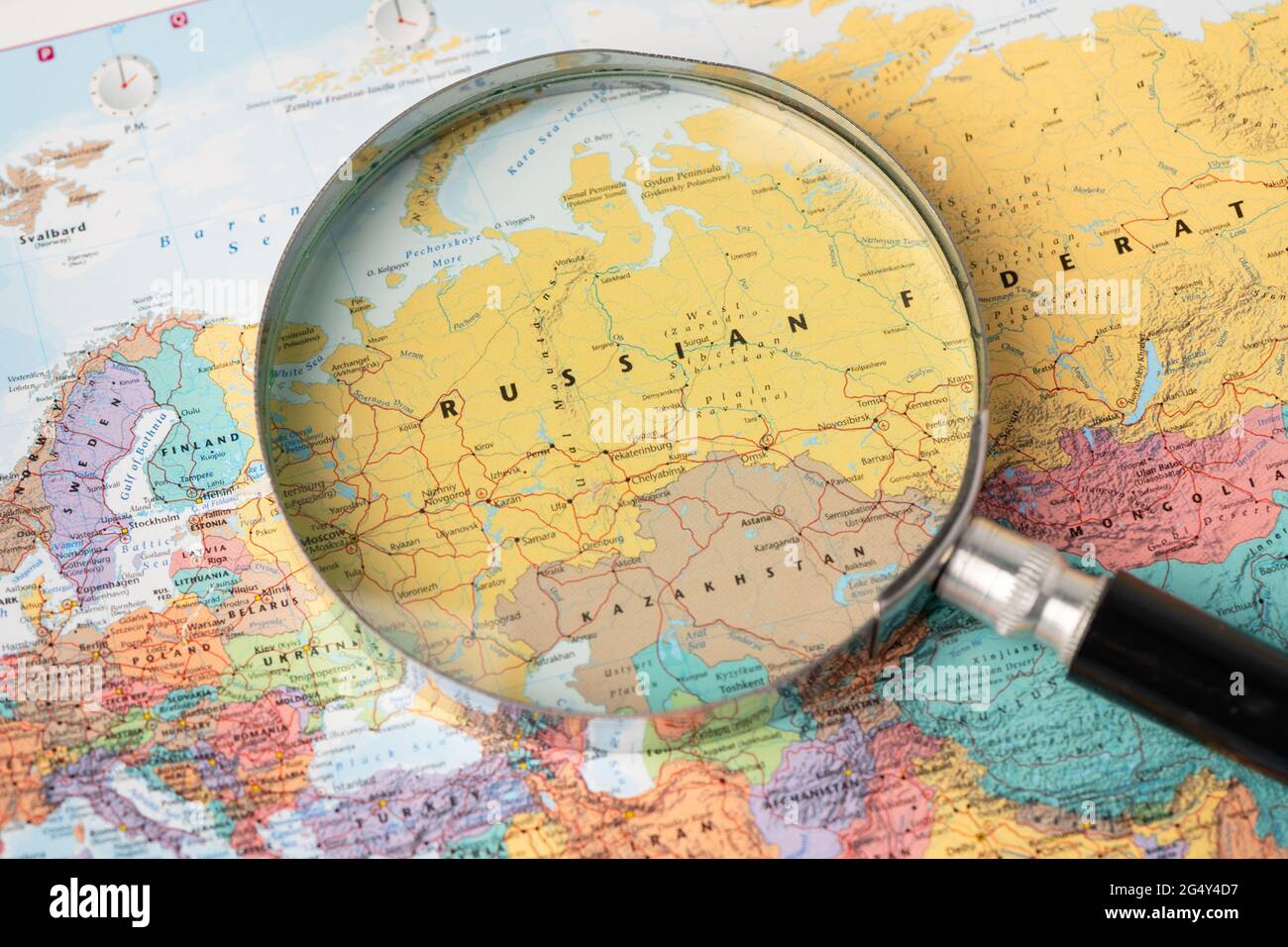 World map russia magnify hi-res stock photography and images - Alamy
