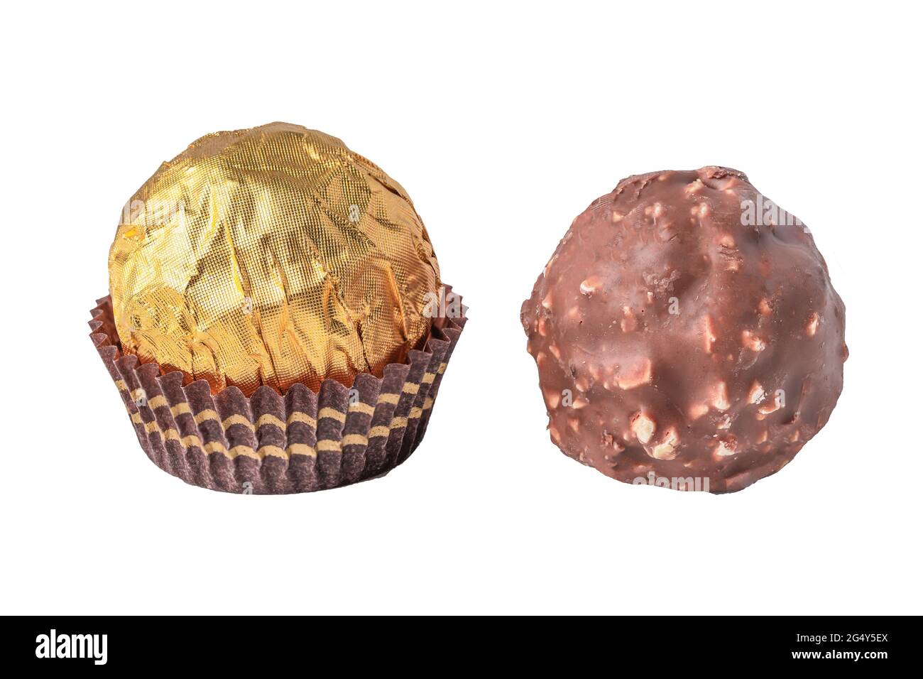 Chocolate ball shape isolated on white background; gift for merry ...