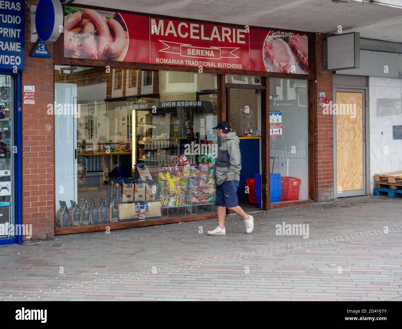 Store front for Macelarie, a Romanian butcher, in the town centre ...