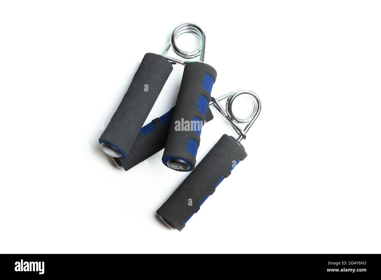 High angle shot of hand grip expanders isolated on white background ...