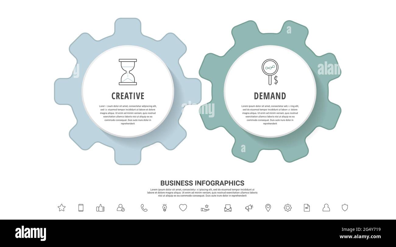 Infographic gears with 2 steps. Modern vector timeline with cogwheels ...