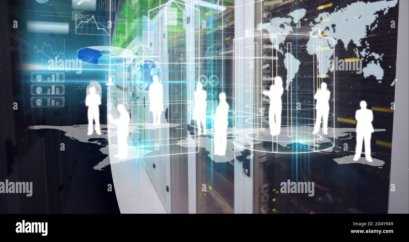 Digital interface with data processing against businesspeople icons ...