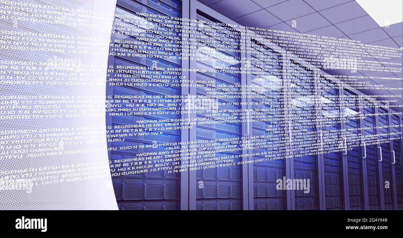 Data Processing Against Empty Computer Server Room Against White Technology Background Stock