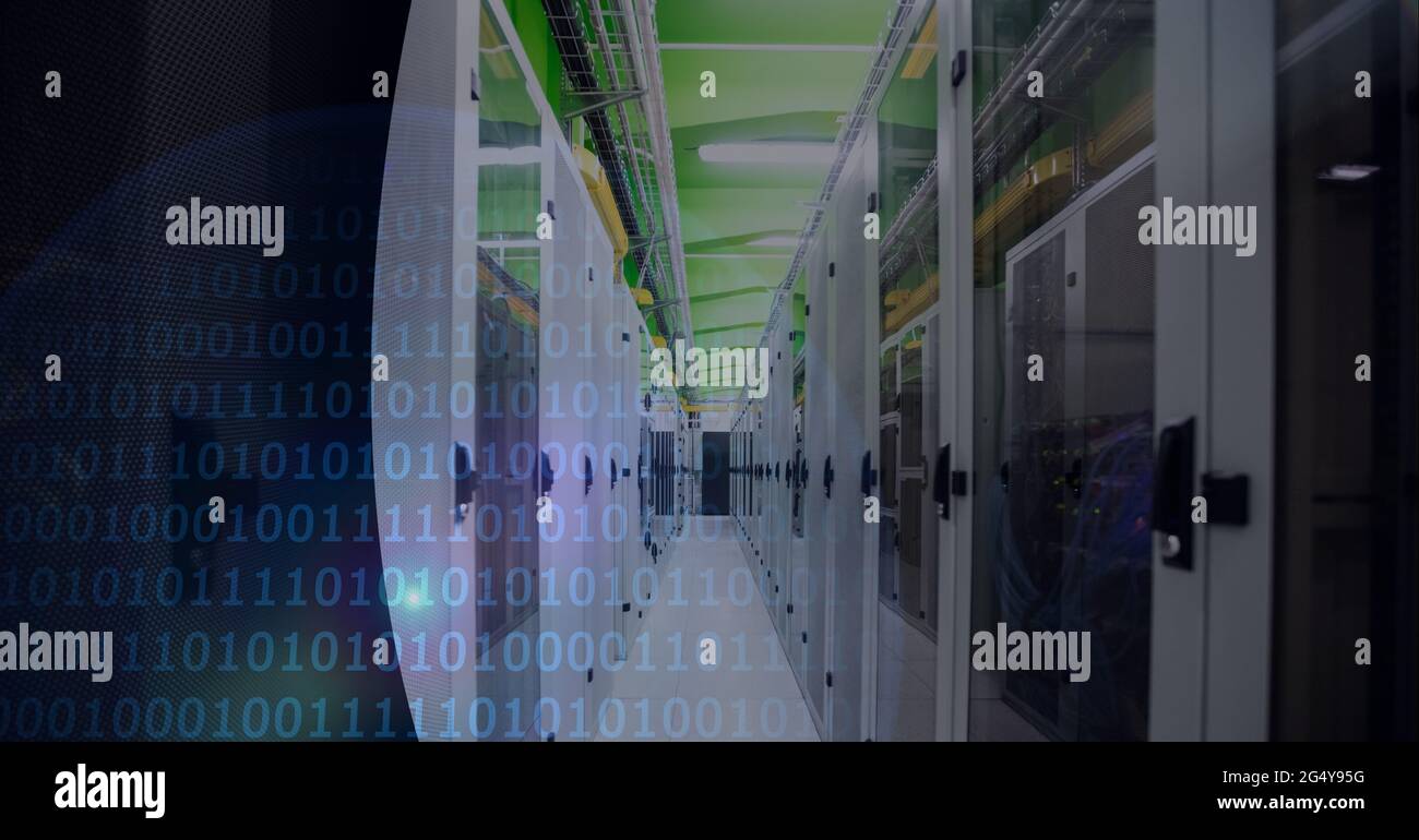 Binary Coding Data Processing Over Empty Computer Server Room Against Black Technology