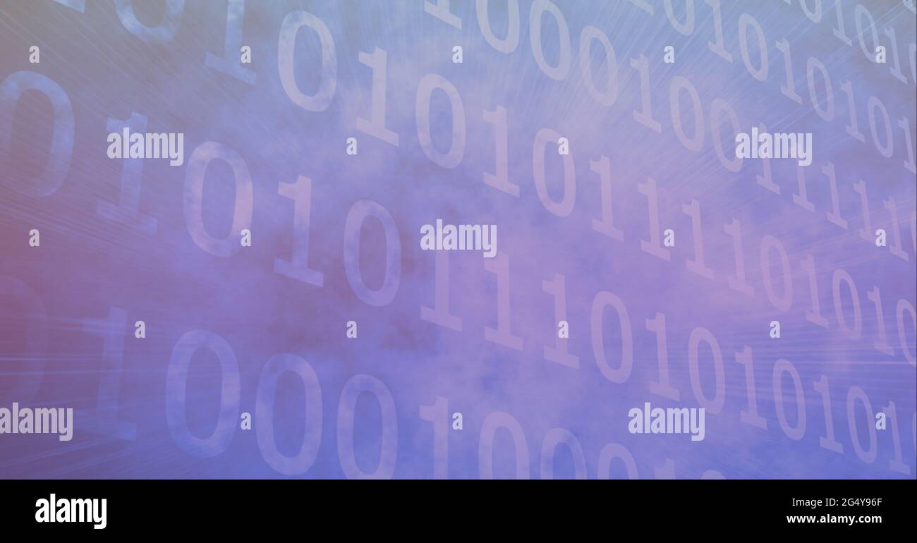 Binary coding data processing against blue smoke effect on black background Stock Photo - Alamy