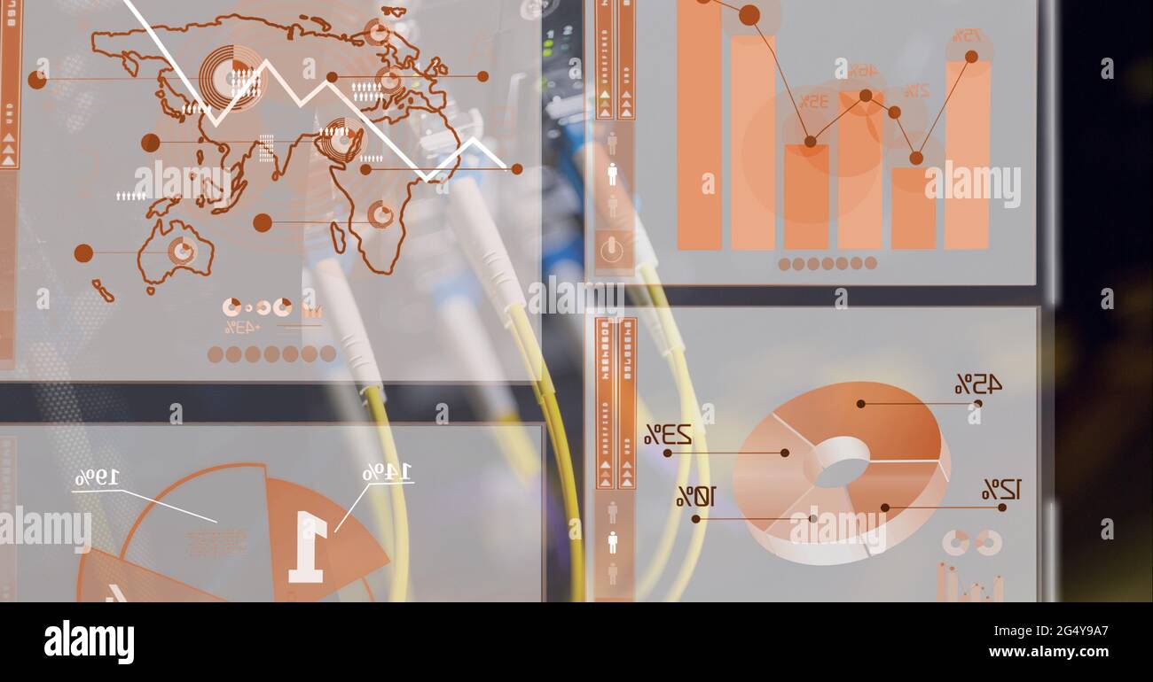 Digital interface with data processing against close up of computer ...