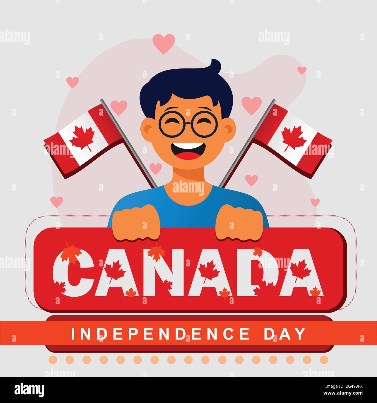 Illustration at grey background indicates that boy is very happy at ...